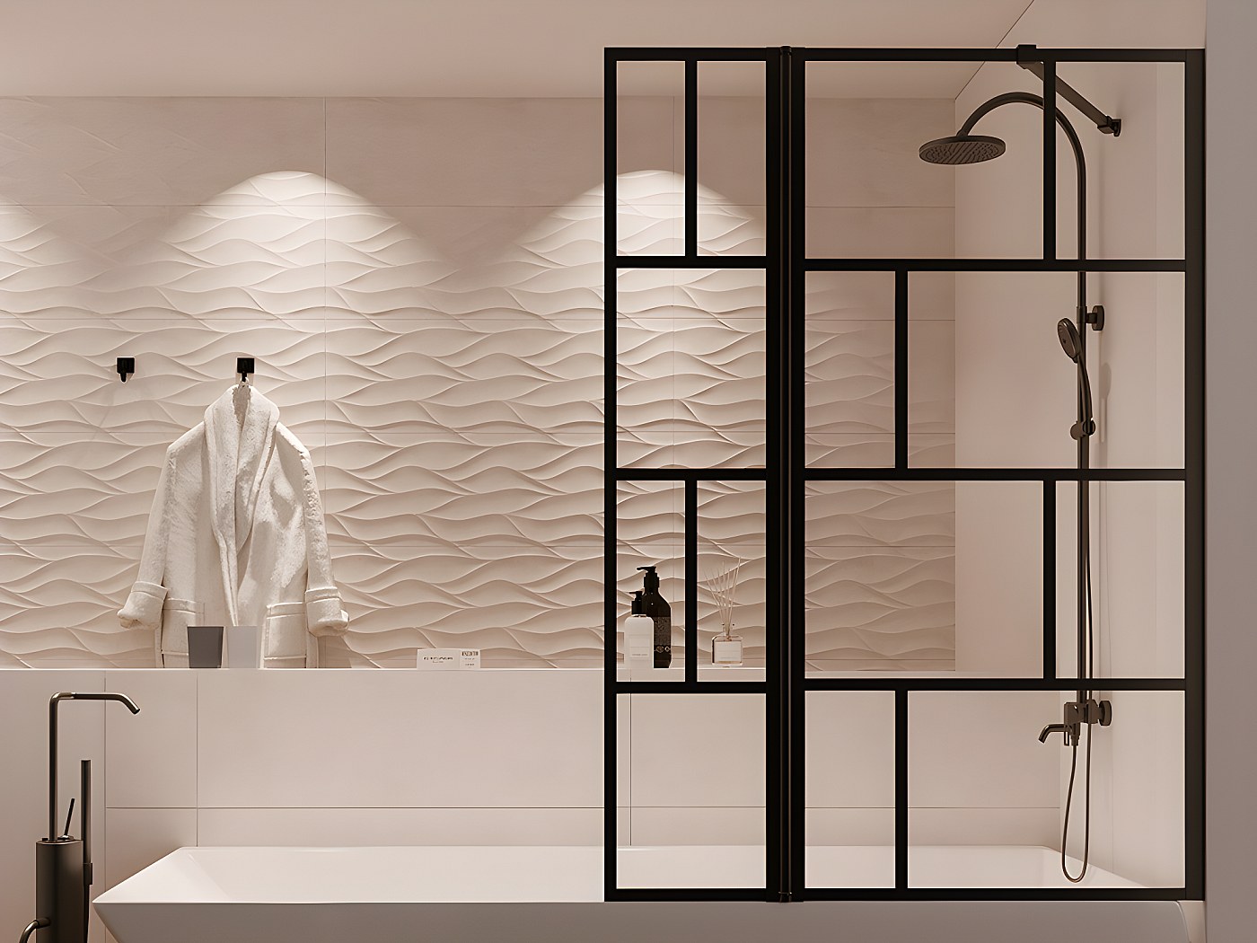 Badscherm in industriële stijl met beweegbaar deel - 100 x 140 cm - OBELINI