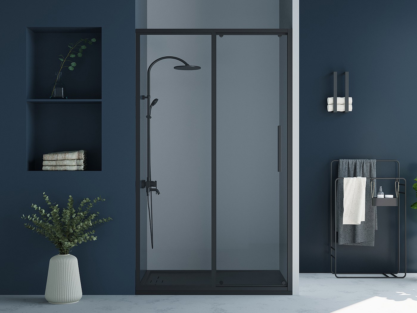 Porte de douche coulissante noir mat style industriel, 120 x 195 cm, TORONI