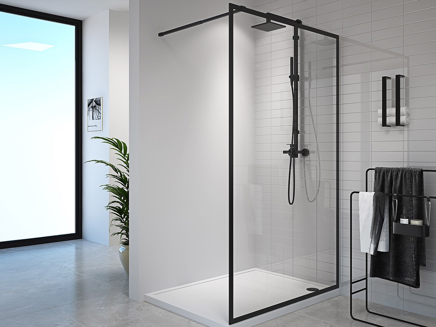 Inloopdouchescherm - 120 x 200 cm - Mat zwart - Gehard glas - AMBERI ...