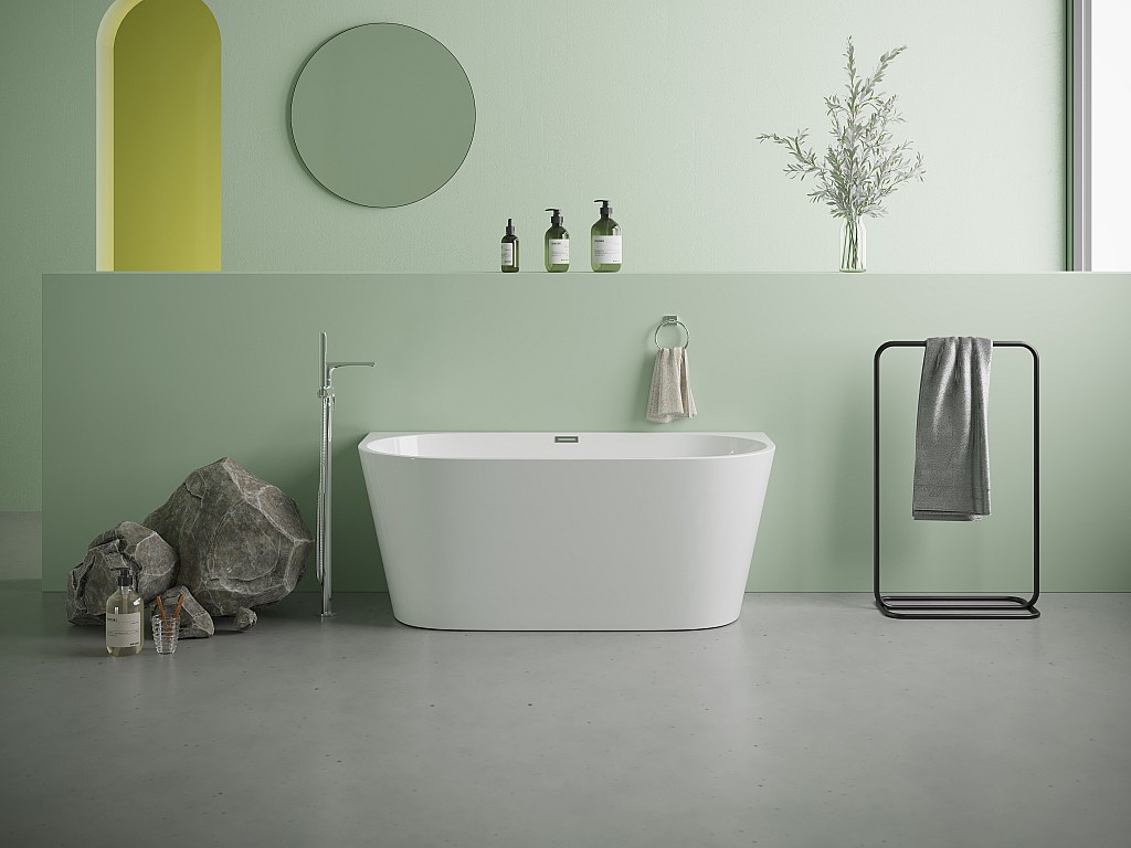 Vasca semi freestanding ovale Bianca in Acrilico 175 litri 130 x 71,5 x ...