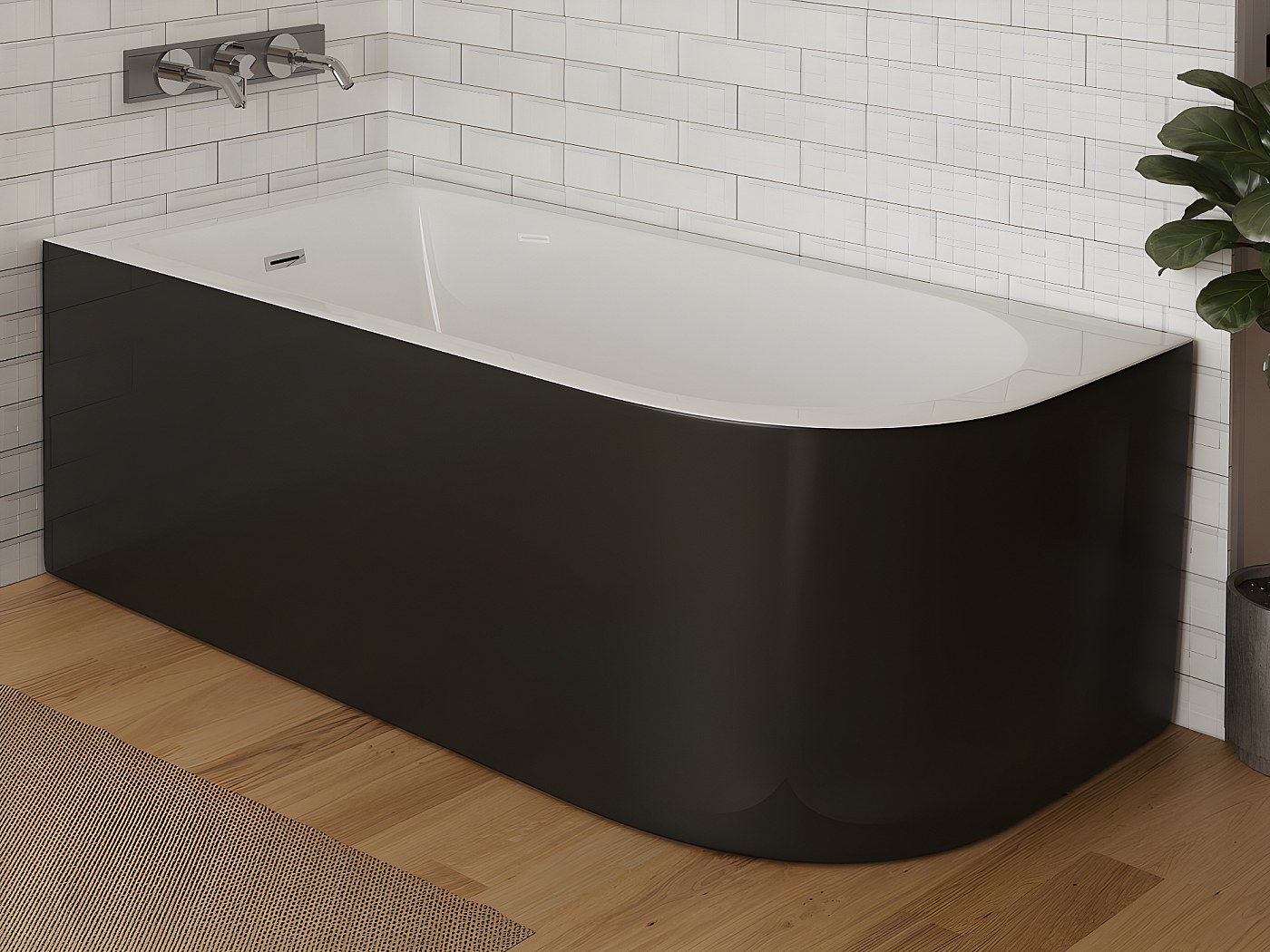 Zwart ovaal losstaand bad van acryl, 240L, 170 x 75 x 58 cm, hoek links ...