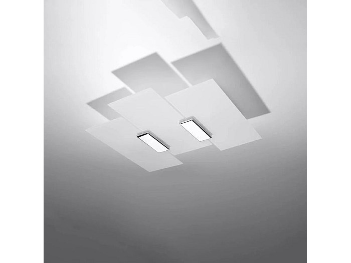 Plafondlamp modern van - 2 lichtbronnen - L.40 x H.7 cm - Chrome, wit