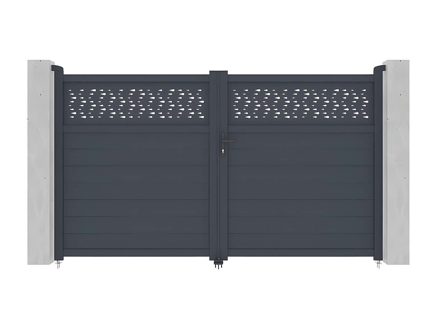 Portail battant aluminium semi plein à motifs - L305 x H181 cm ...