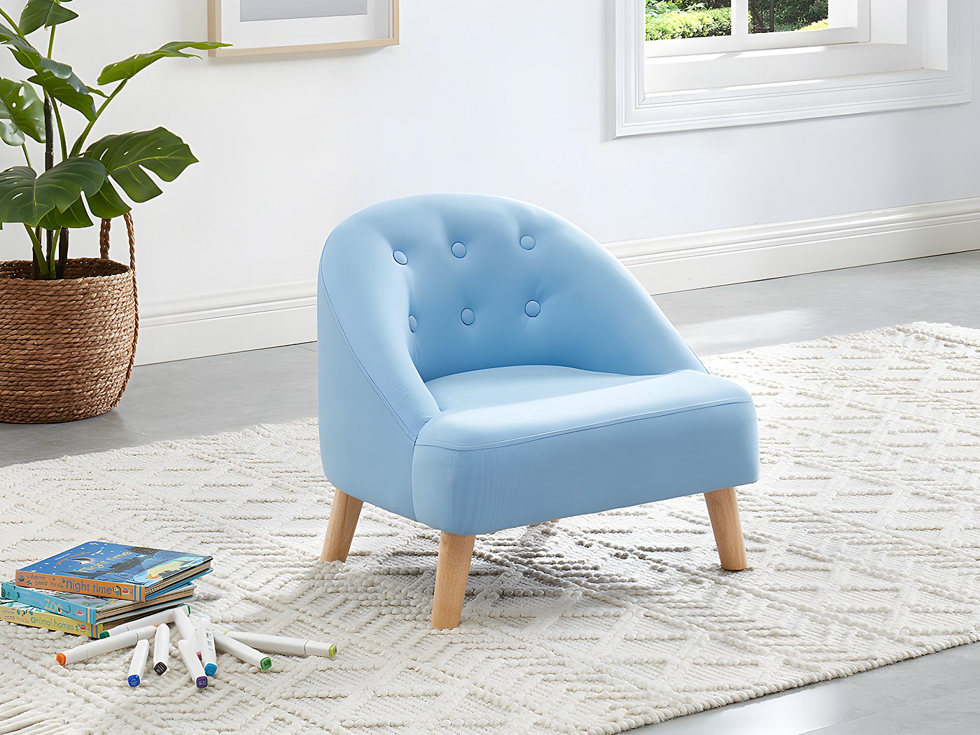 Fauteuil pour enfant en tissu 100% coton bleu pastel - MAGGIE