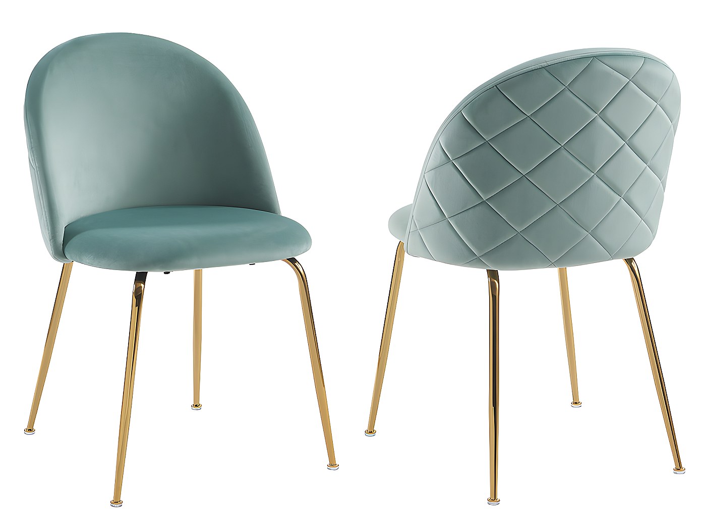 Lot de 2 chaises - Velours et métal doré - Vert sauge - MELBOURNE