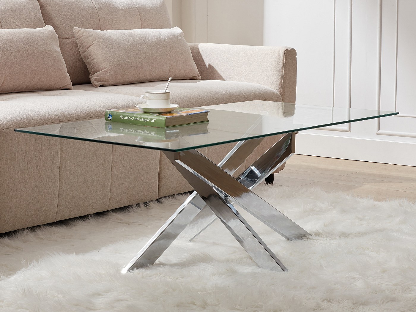 Table basse en verre trempé et métal chromé - Transparent - COSIMA