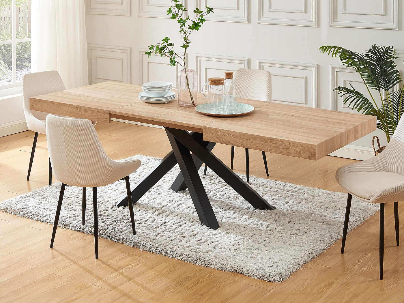 Table à manger extensible 6 à 10 couverts en MDF et métal - Naturel et ...