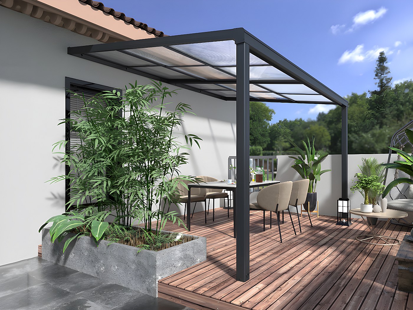 Pergola voor tegen de muur met schuifbaar dak, 12 m², antraciet IZEDA