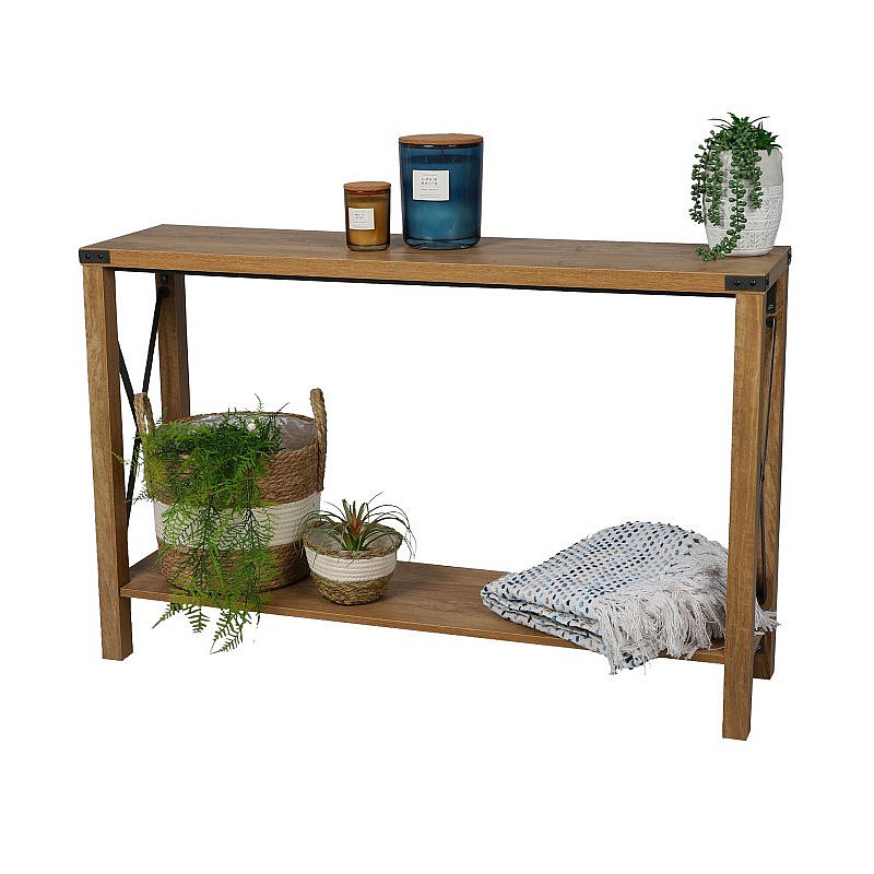 'BRUNO' - Console Bois avec Angles et Croisillons en Métal 117x29xH77cm ...