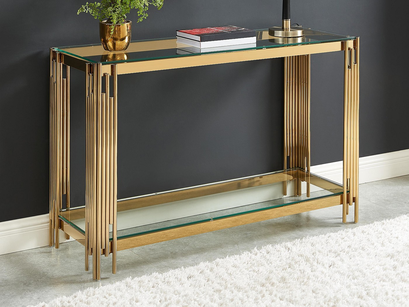 Consolle in Vetro temperato e Acciaio inossidabile Dorato NOMELANO