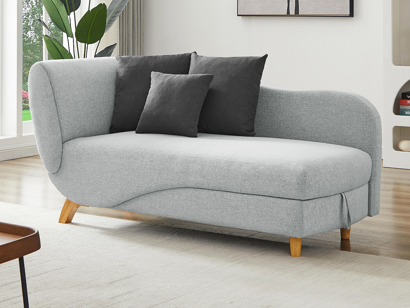 Diván (ángulo izquierdo) convertible de tela gris claro con cojines ...