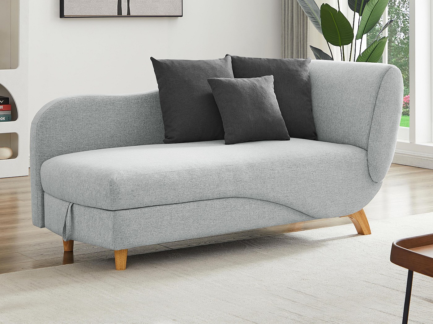 Diván (ángulo derecho) convertible de tela gris claro con cojines ...