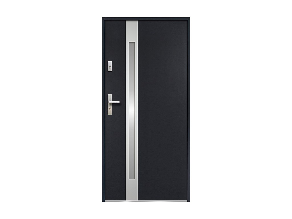 Porta de entrada em aço envidraçado com inox A.207 x L.100 cm antracite ...