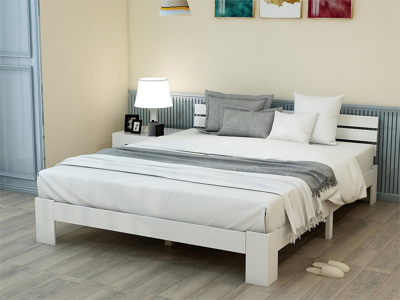 Letto per adulti in legno massello con rete a doghe - 140x200 cm - bianco