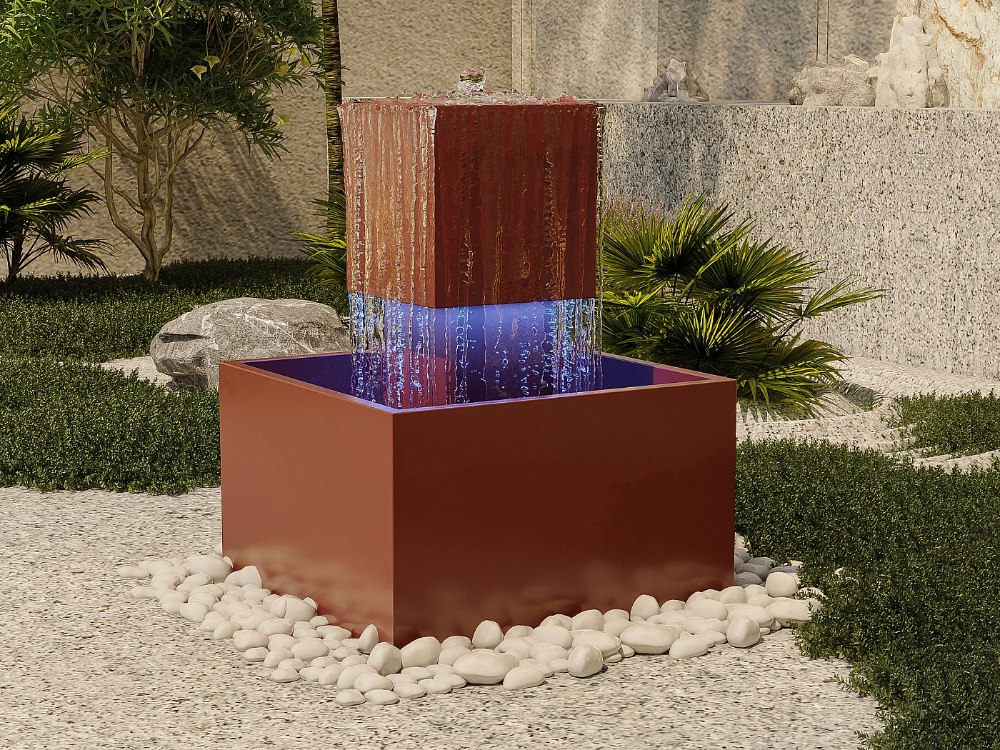 Fuente de exterior de acero inoxidable y cristal - Alt. 65 cm ...