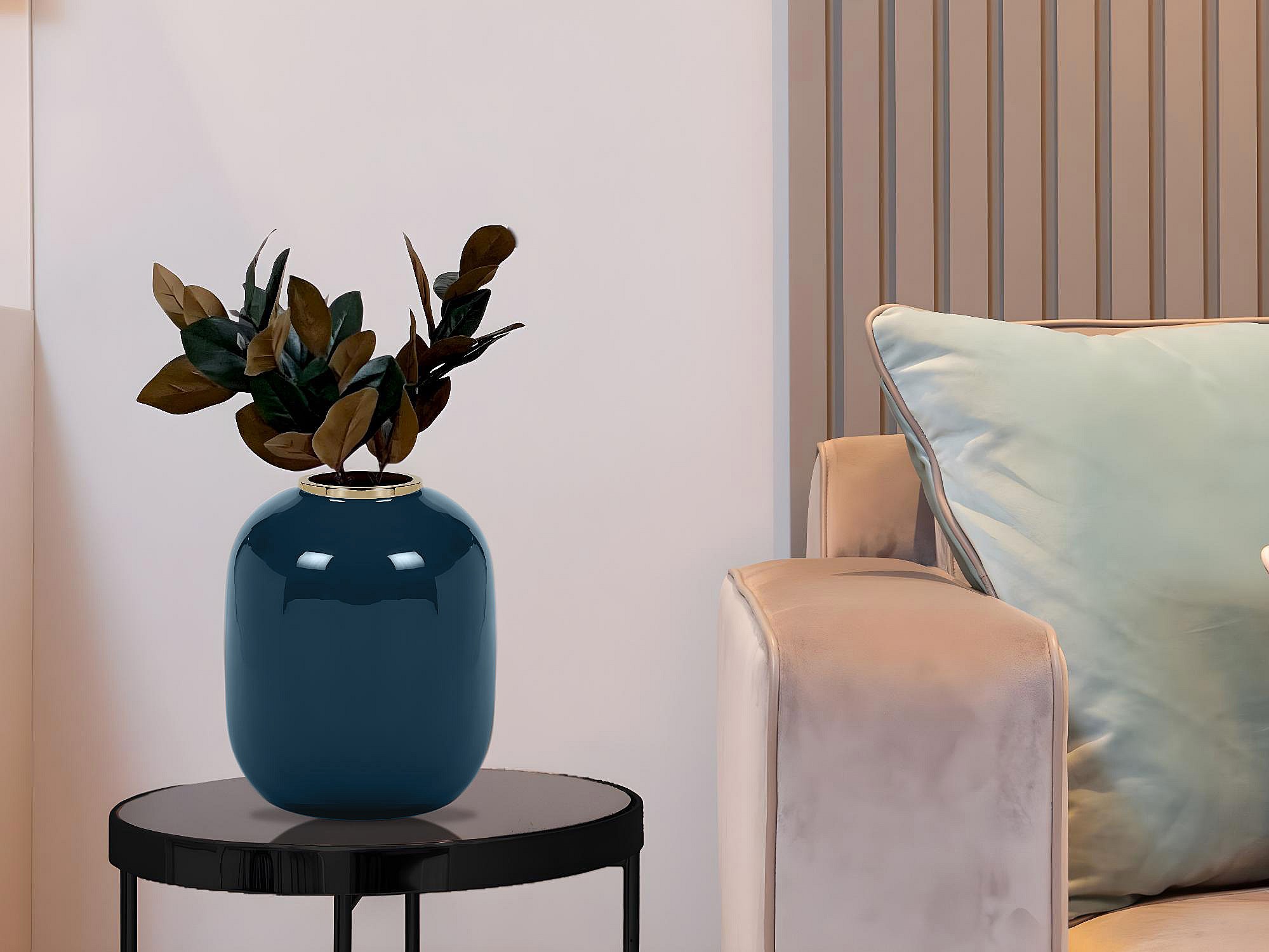 Vase en métal émaillé - D. 29 x H. 36 cm - Finition laiton - Noir - KLAUDIA