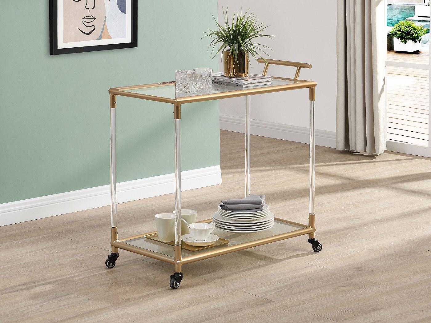 Mesa auxiliar de cocina con ruedas de cristal templado y metal ...