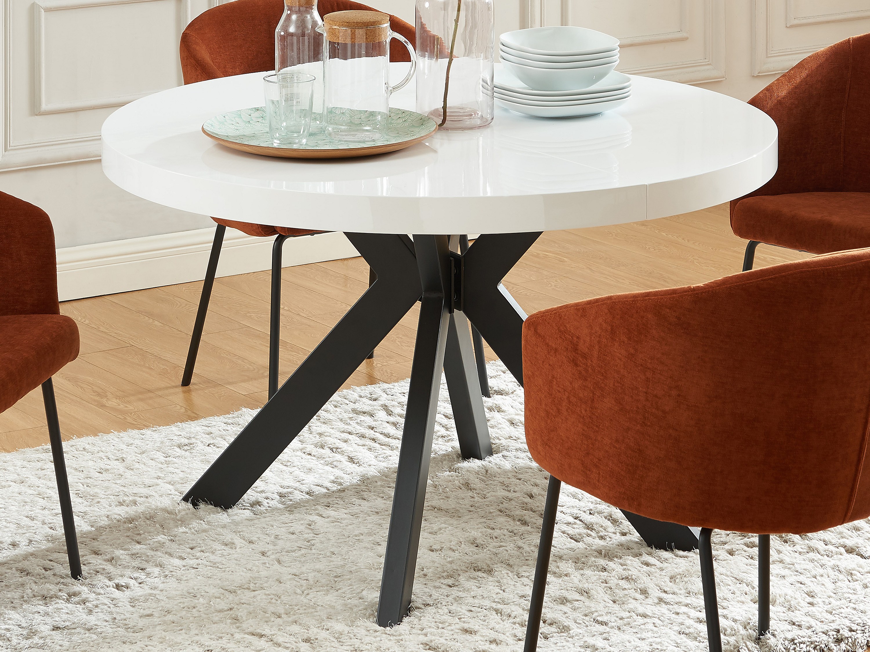 Uitschuifbare eettafel 4 tot 8 plaatsen van mdf en staal - Wit gelakt ...