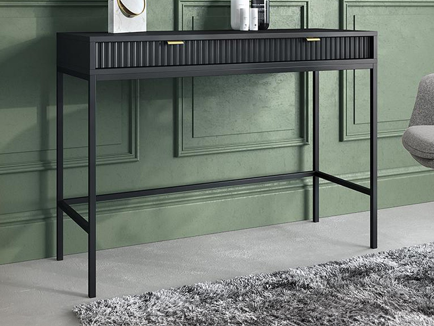 Console contemporaine avec 2 tiroirs - Coloris : Noir - LIOUBA