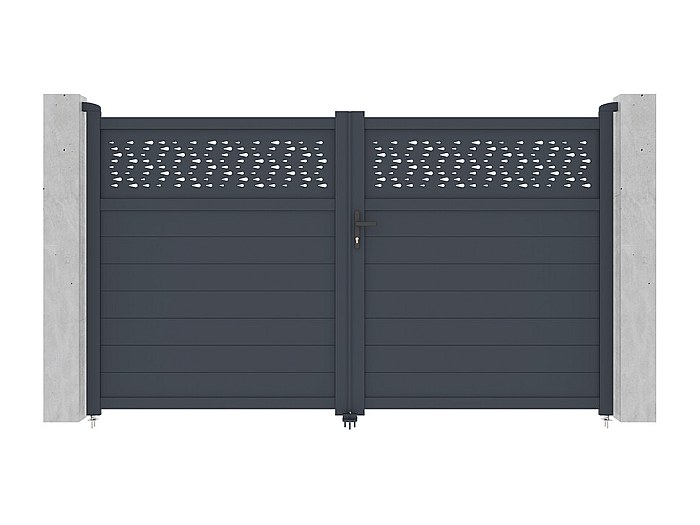 Portón batiente eléctrico de aluminio Ancho 305 x Alt. 182 cm antracita ...