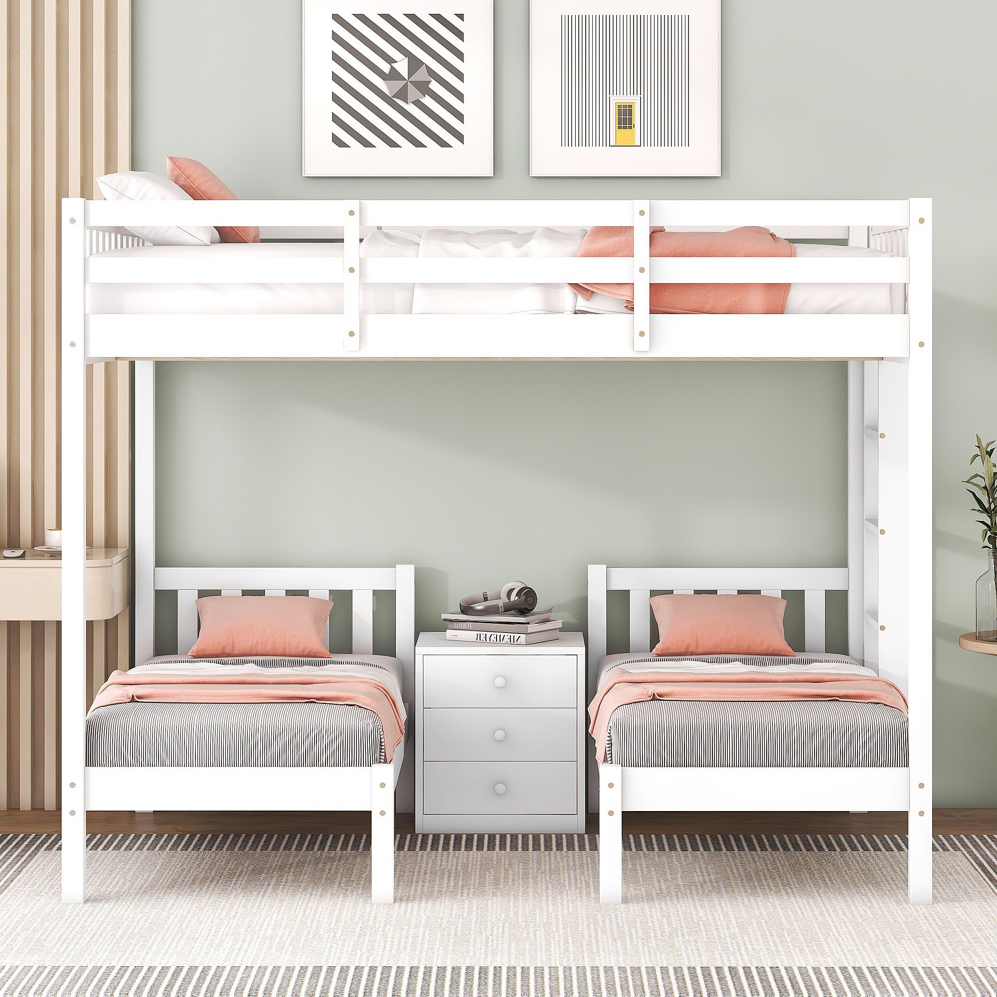 Lit superposé triple avec table de chevet - 140x200cm + 70x140cm ...