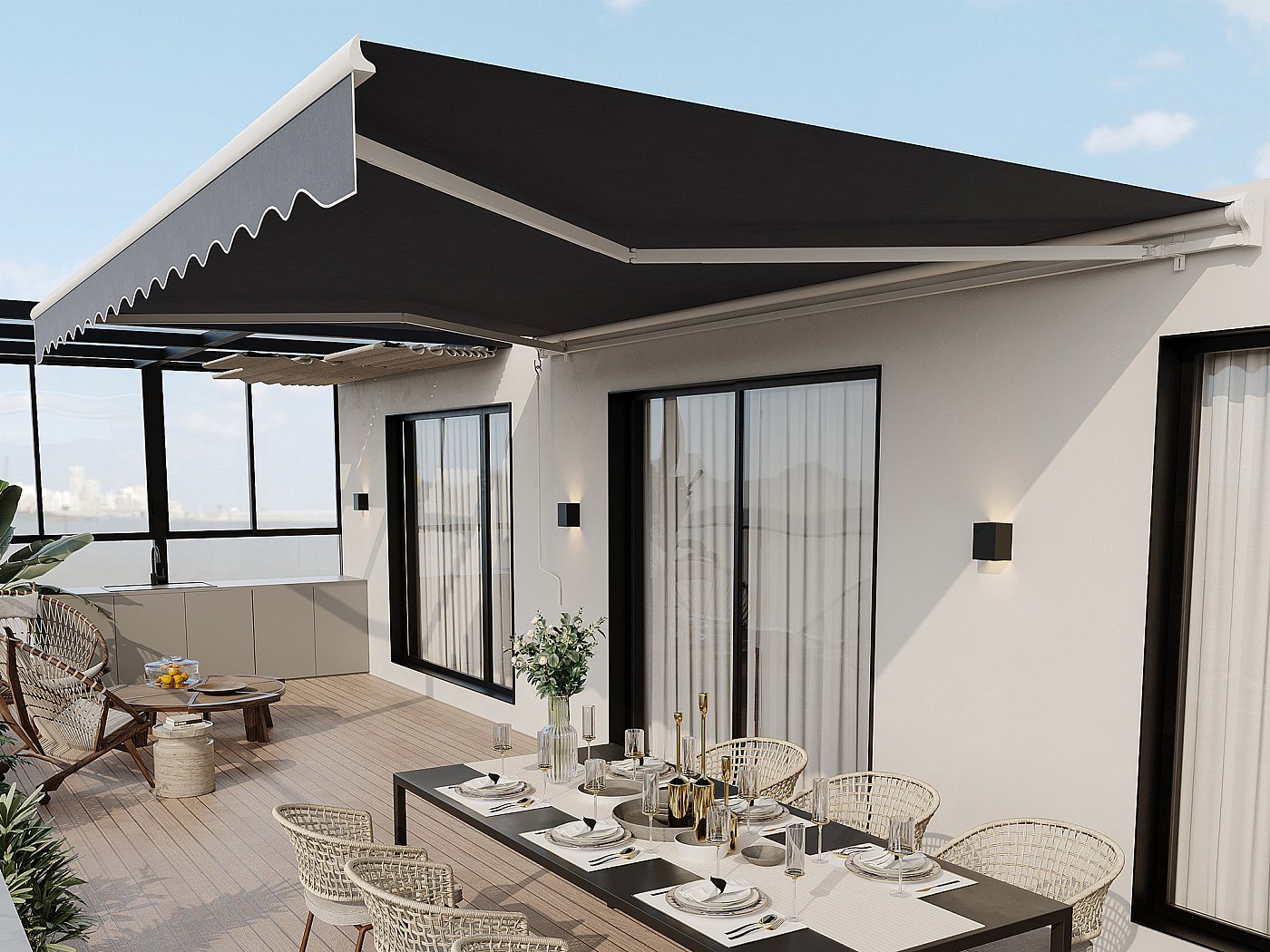 Store banne motorisé avec semi-coffre 4 x 3 m anthracite COFANA