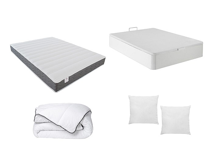 Ensemble literie 160 x 200 cm sommier coffre+matelas mousse HD+couette ...