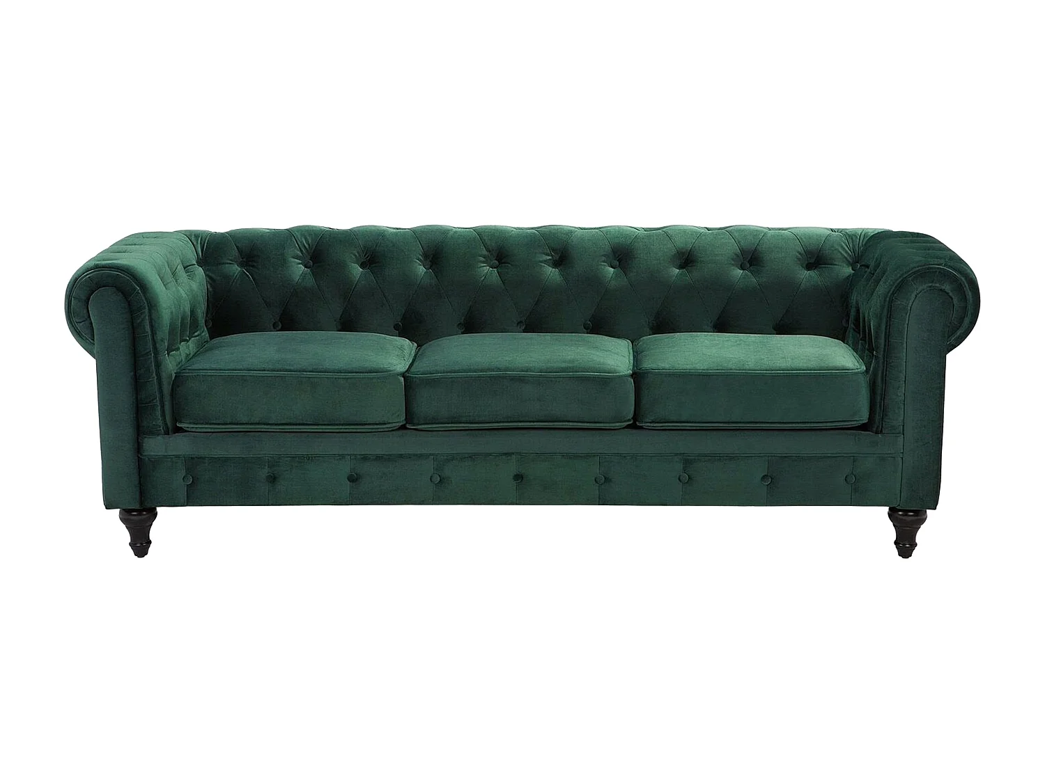 Driezitsbank fluweel groen CHESTERFIELD