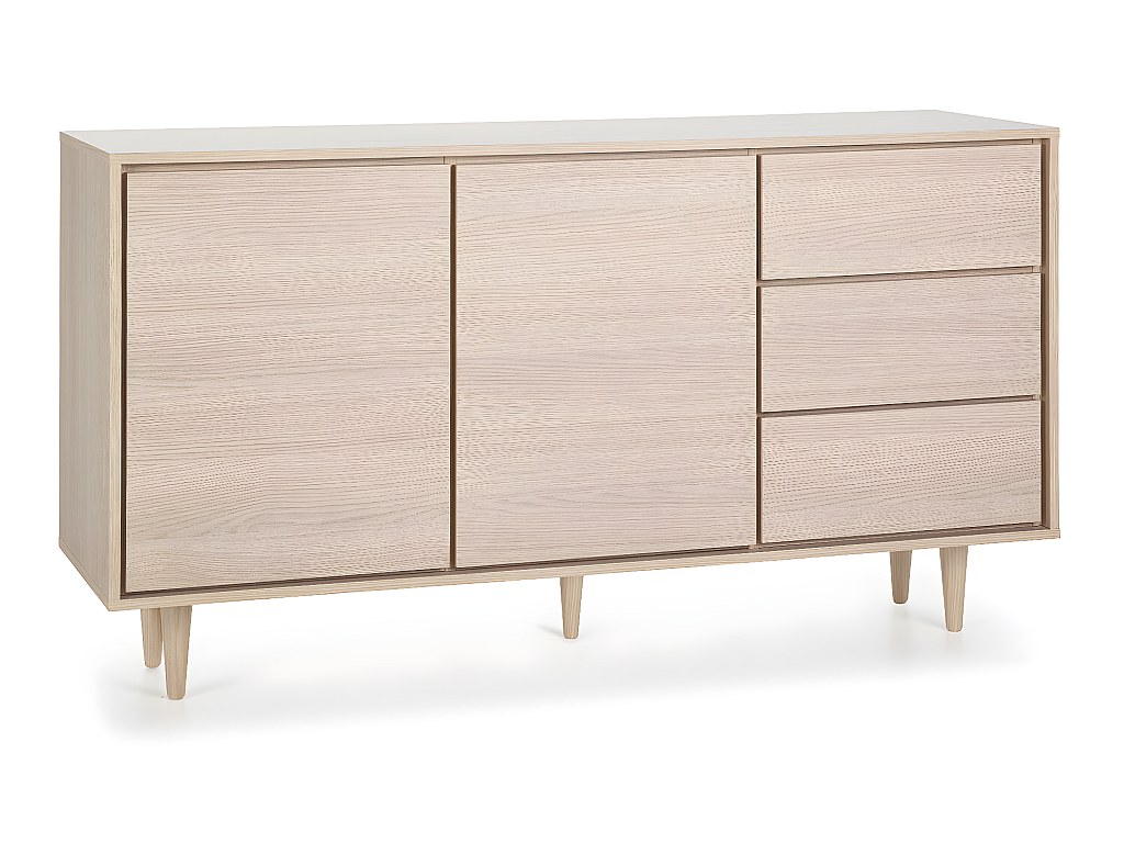 Credenza Denia 2 porte e 3 cassetti color rovere, 140 cm larghezza