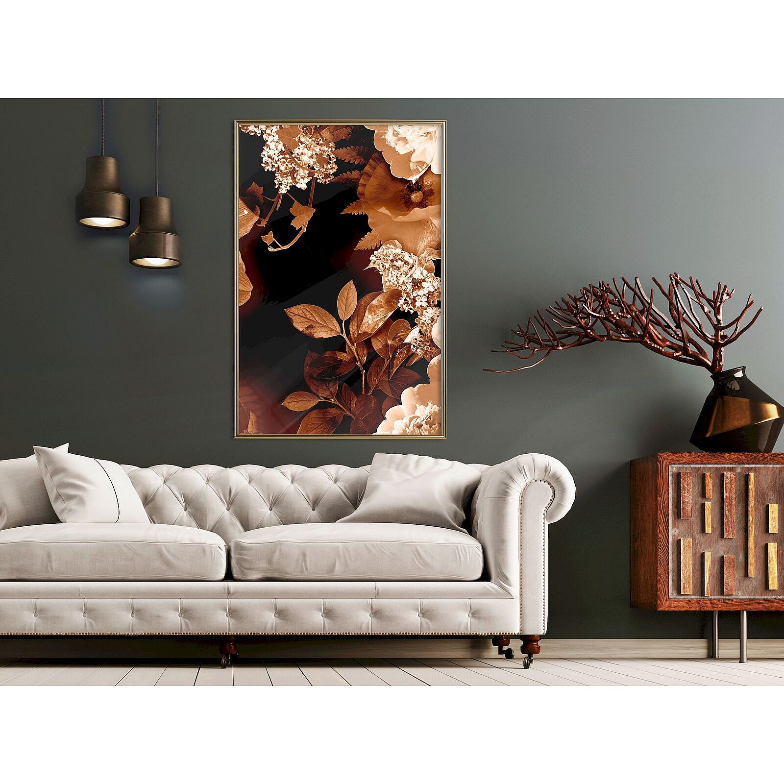 Tableau cadre Décoration de fleurs en sépia - 40 x 60 cm