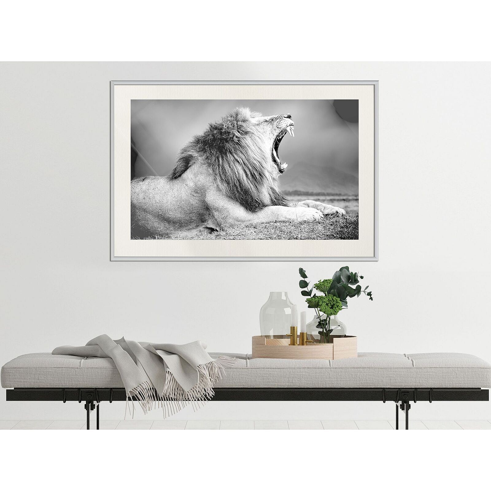 Tableau cadre Lion de bâillement - 45 x 30 cm