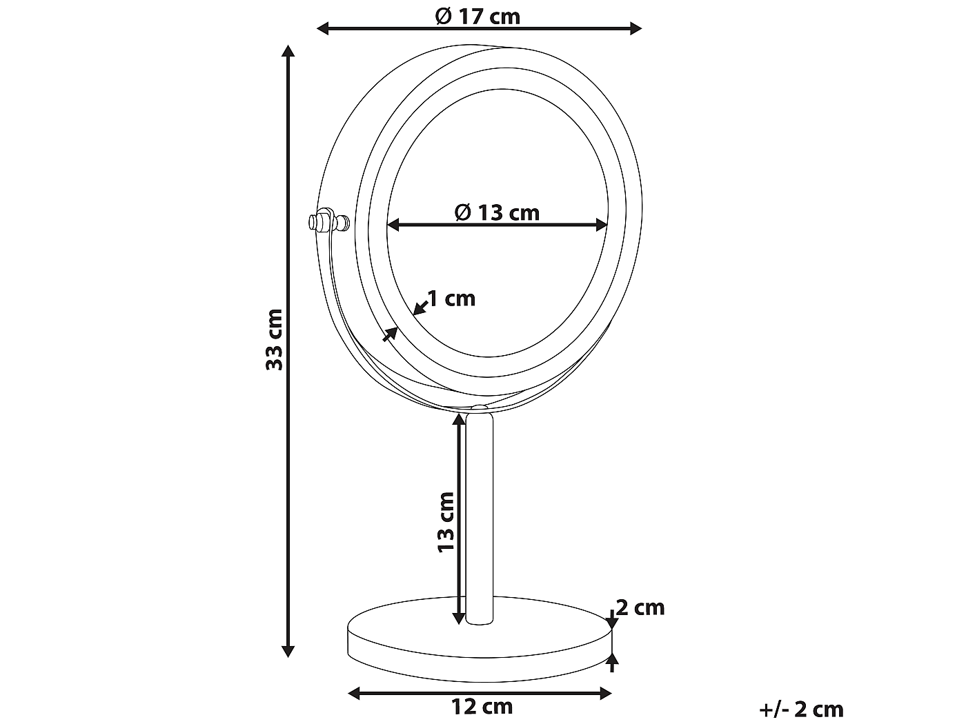 Specchio da tavolo LED nero ø 17 cm TUCHAN