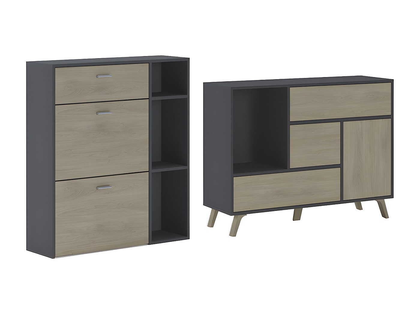 Set ingresso, sala da pranzo, credenza, struttura colore grigio e porte ...