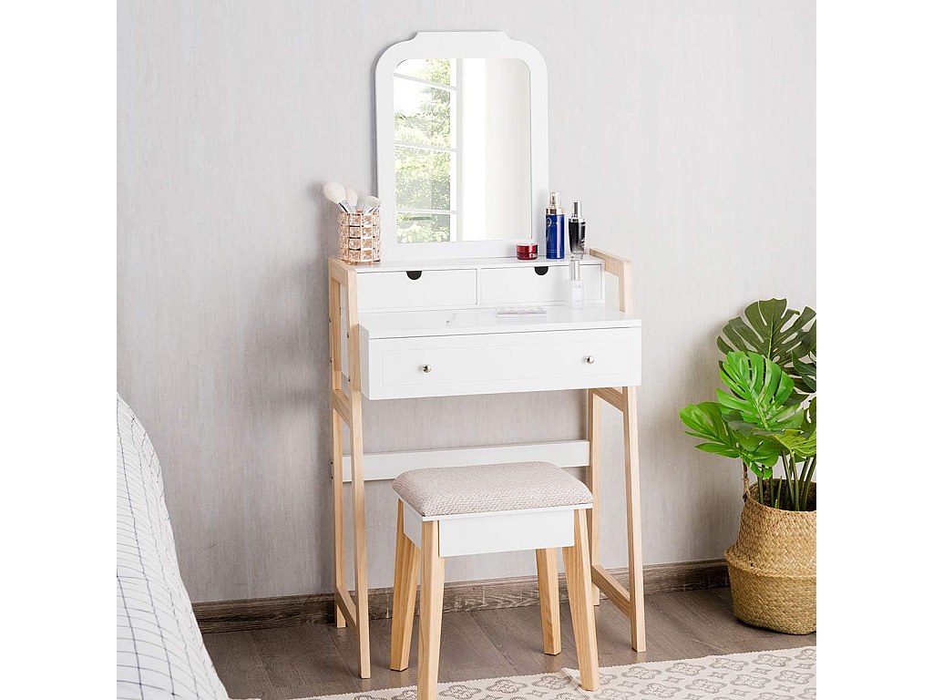Coiffeuse, table de maquillage à 2 niveaux avec 3 tiroirs 1 miroir et 1 ...