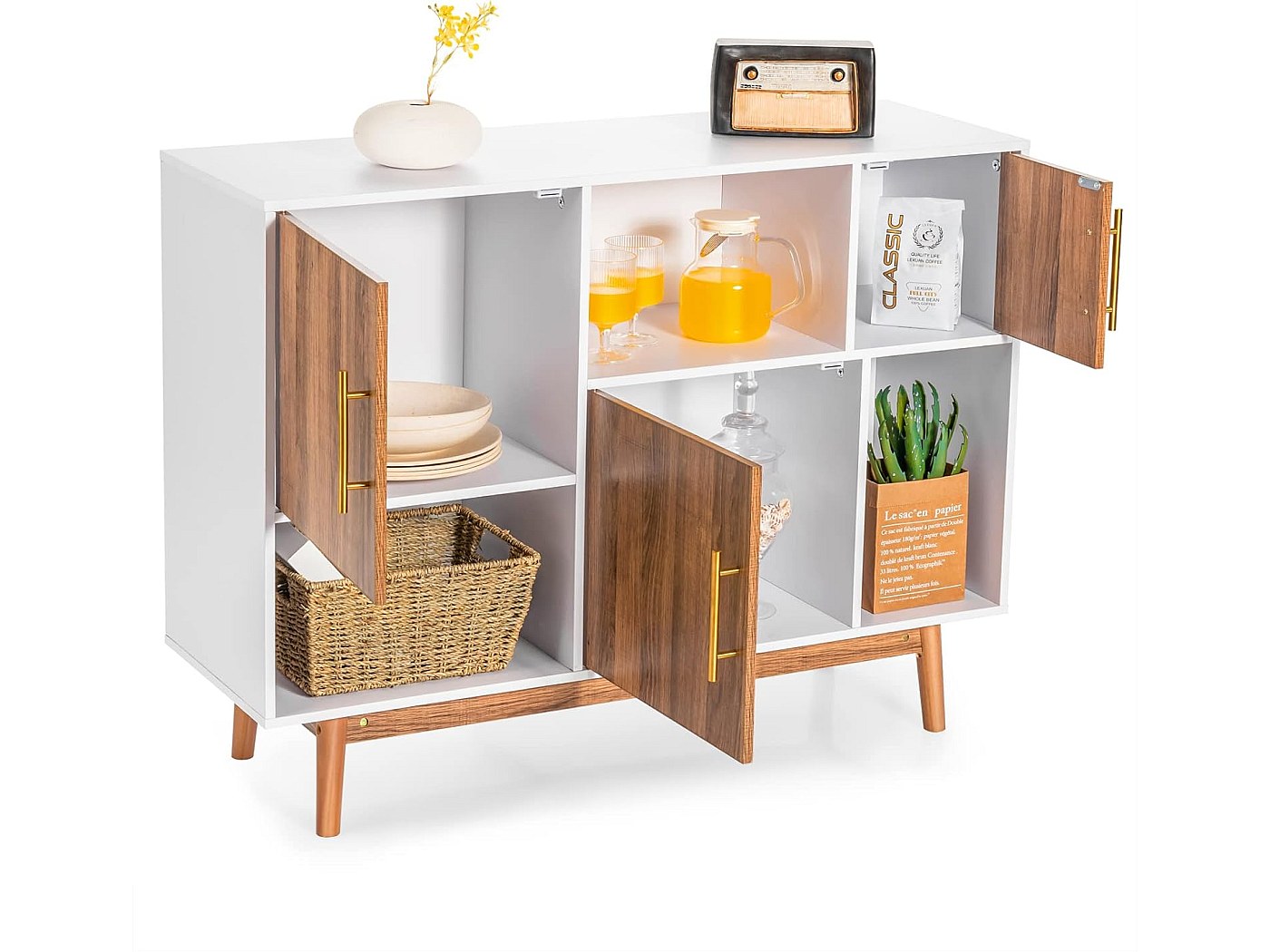 Buffet, meuble de rangement avec 3 placards et 3 étagères ouvertes, 101 ...