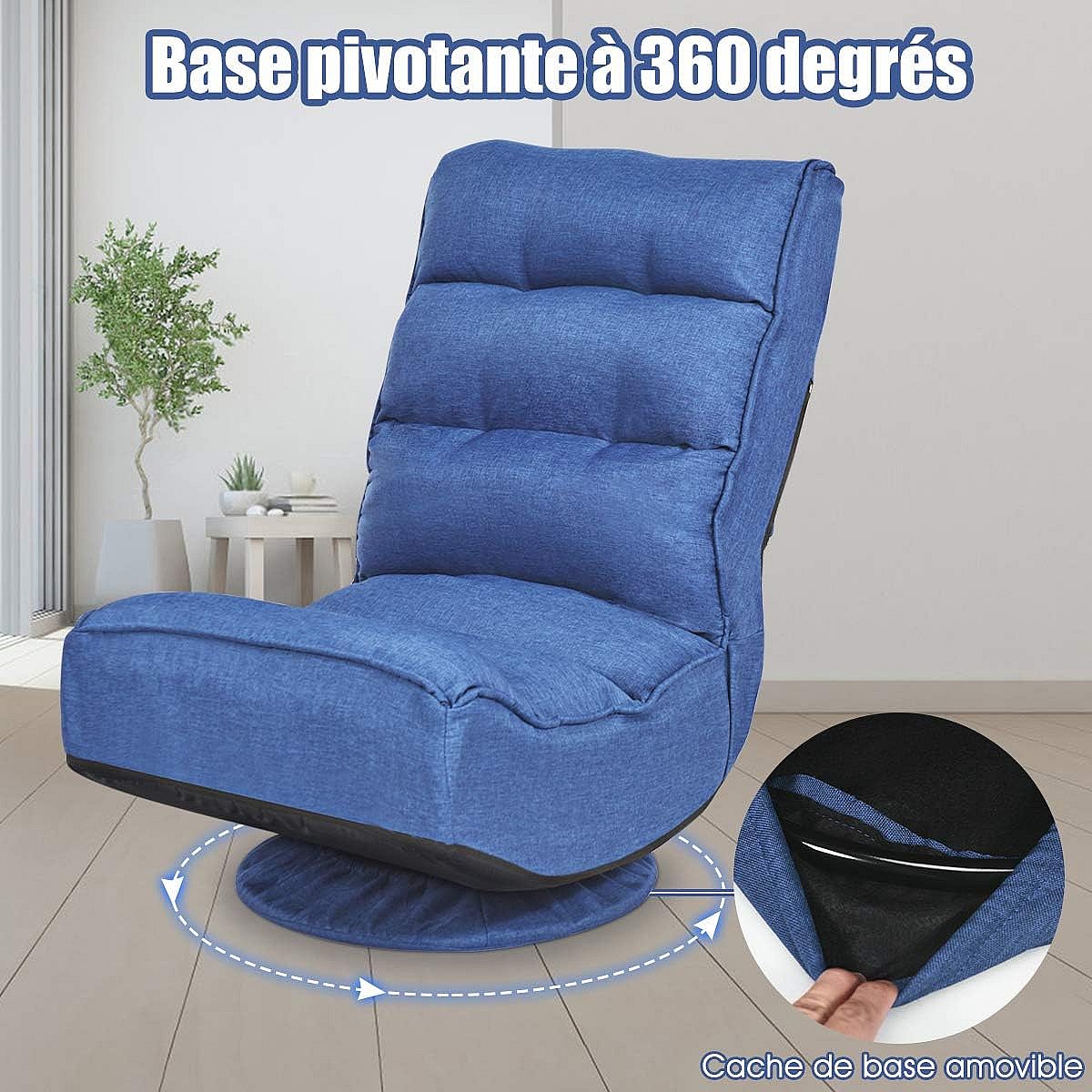 Chaise relax pivotant 360 degrés pliable et réglable en 5 positions pliable