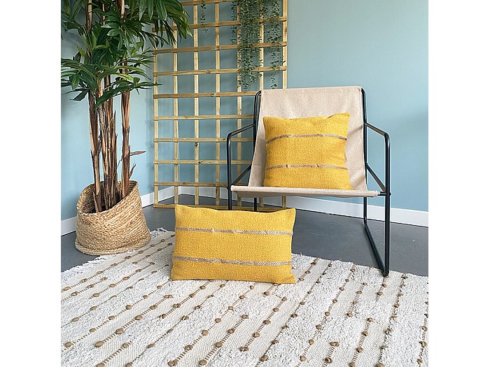 Katoenen kussenhoes met jute Tasunka 30x50 Mosterd