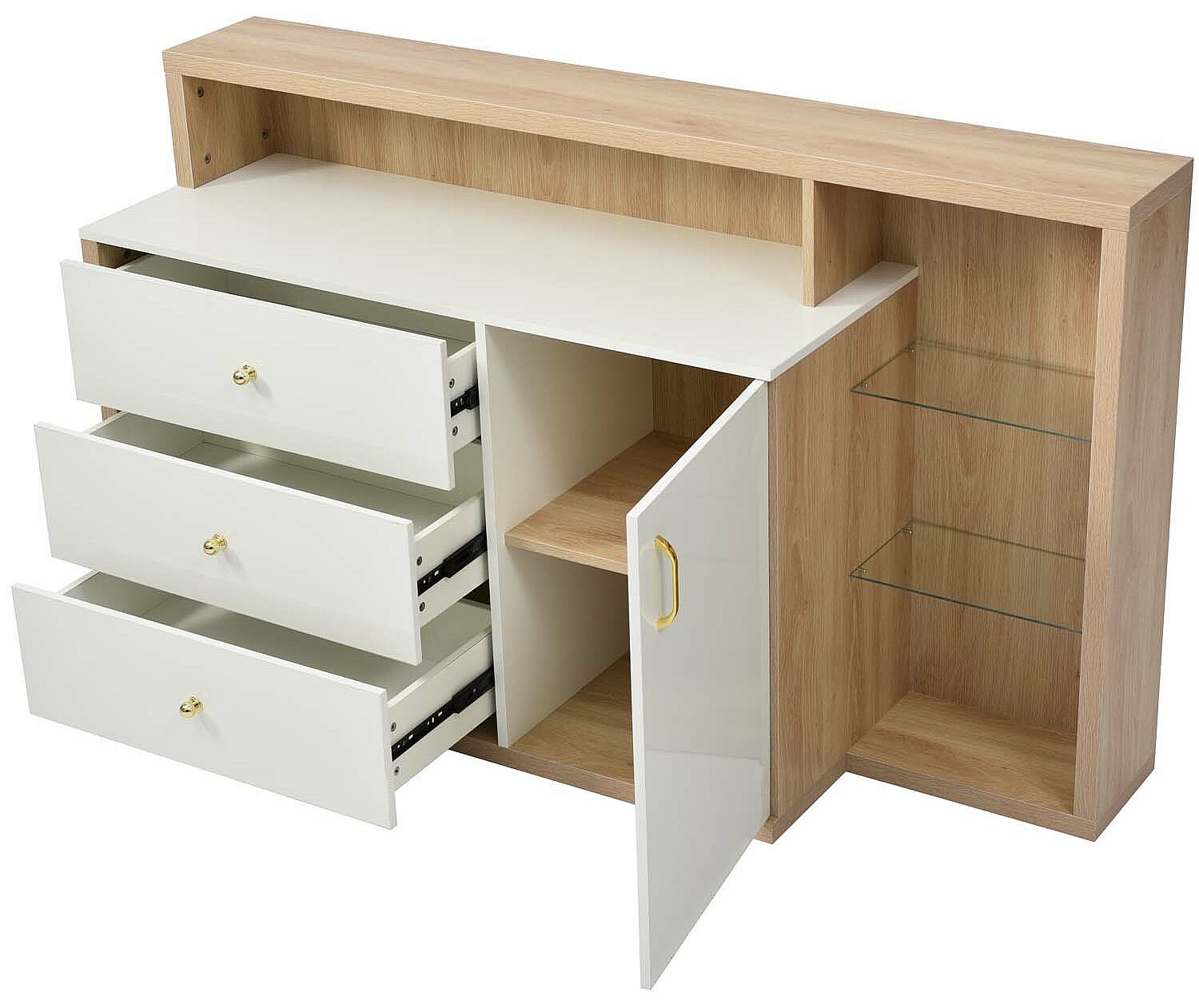 Buffet bas avec 3 tiroirs et 3 compartiments - étagère pour salon ou ...