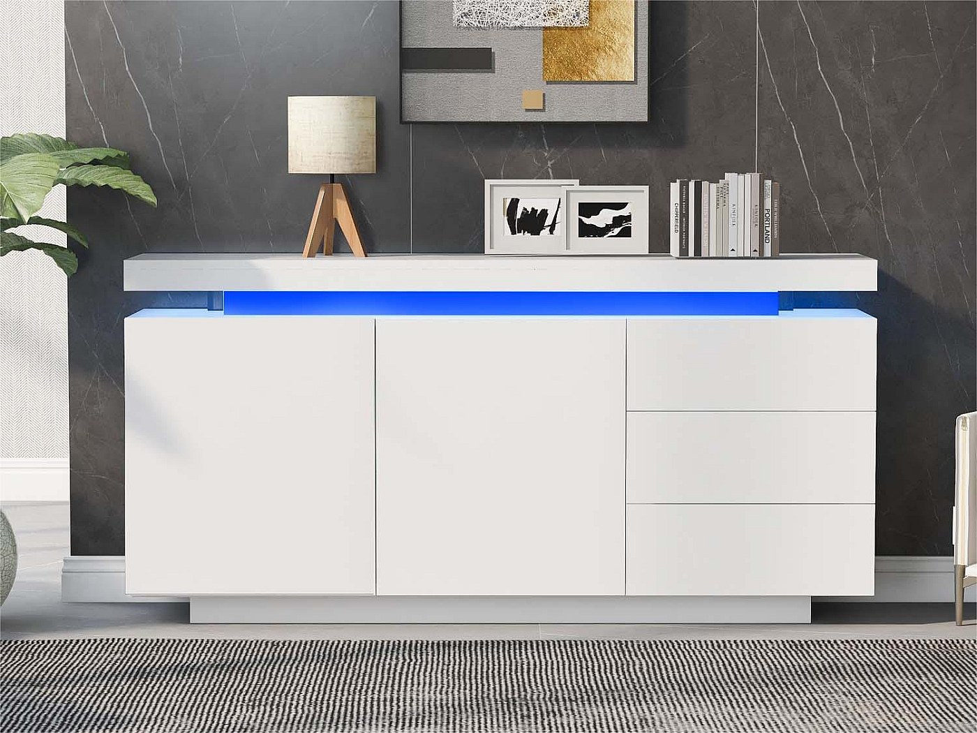 Modern dressoir met LED - 2 deuren en 3 lades - Wit