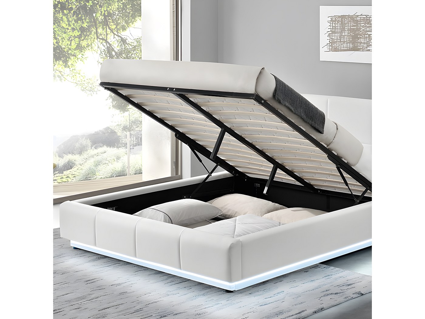 Lit Design Alexi Avec Sommier Et Coffre De Rangement - Couleurs - Blanc ...