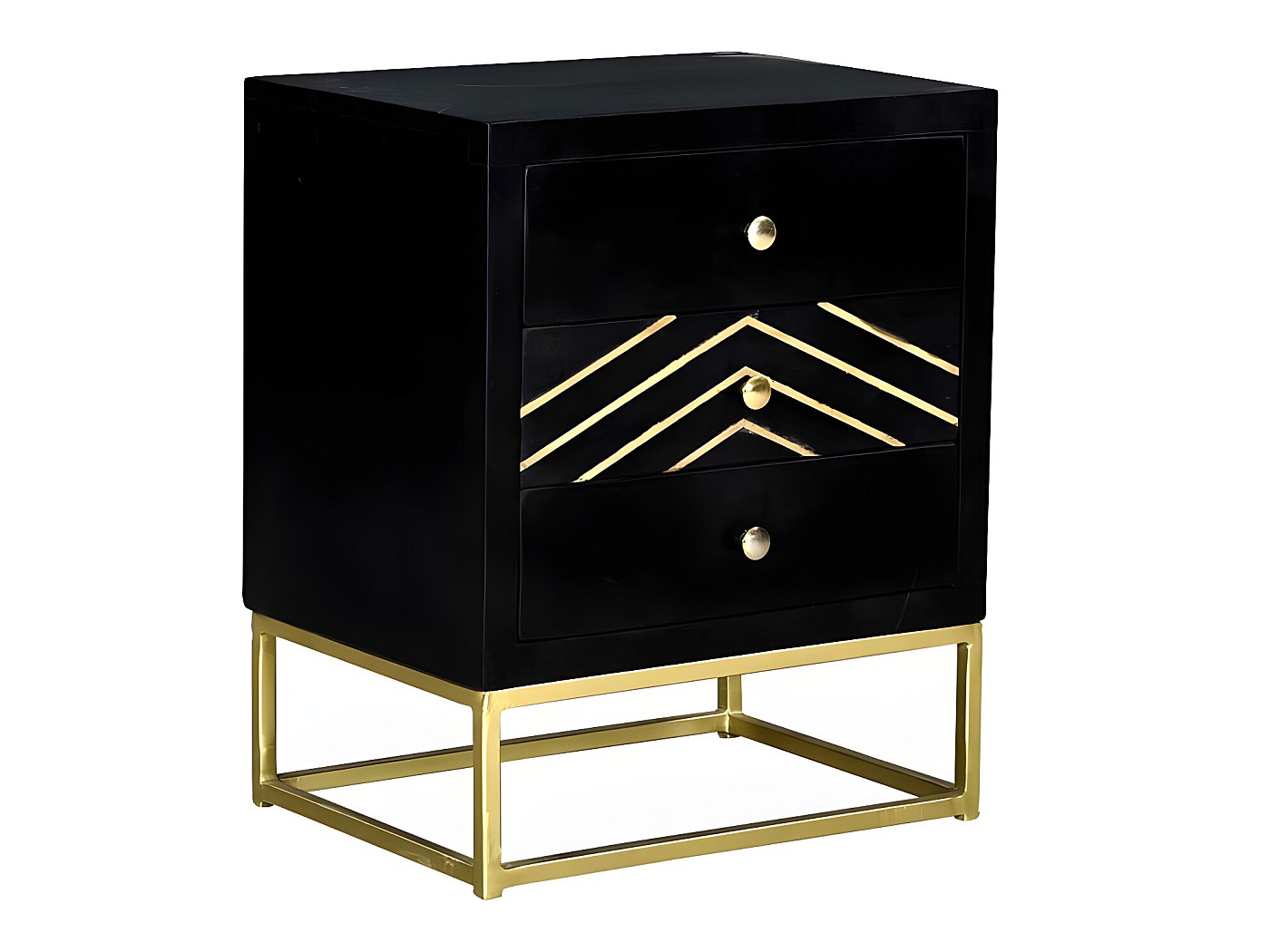 Comodino art déco set di 2 con cassetti in mango nero e metallo - PRISMIN