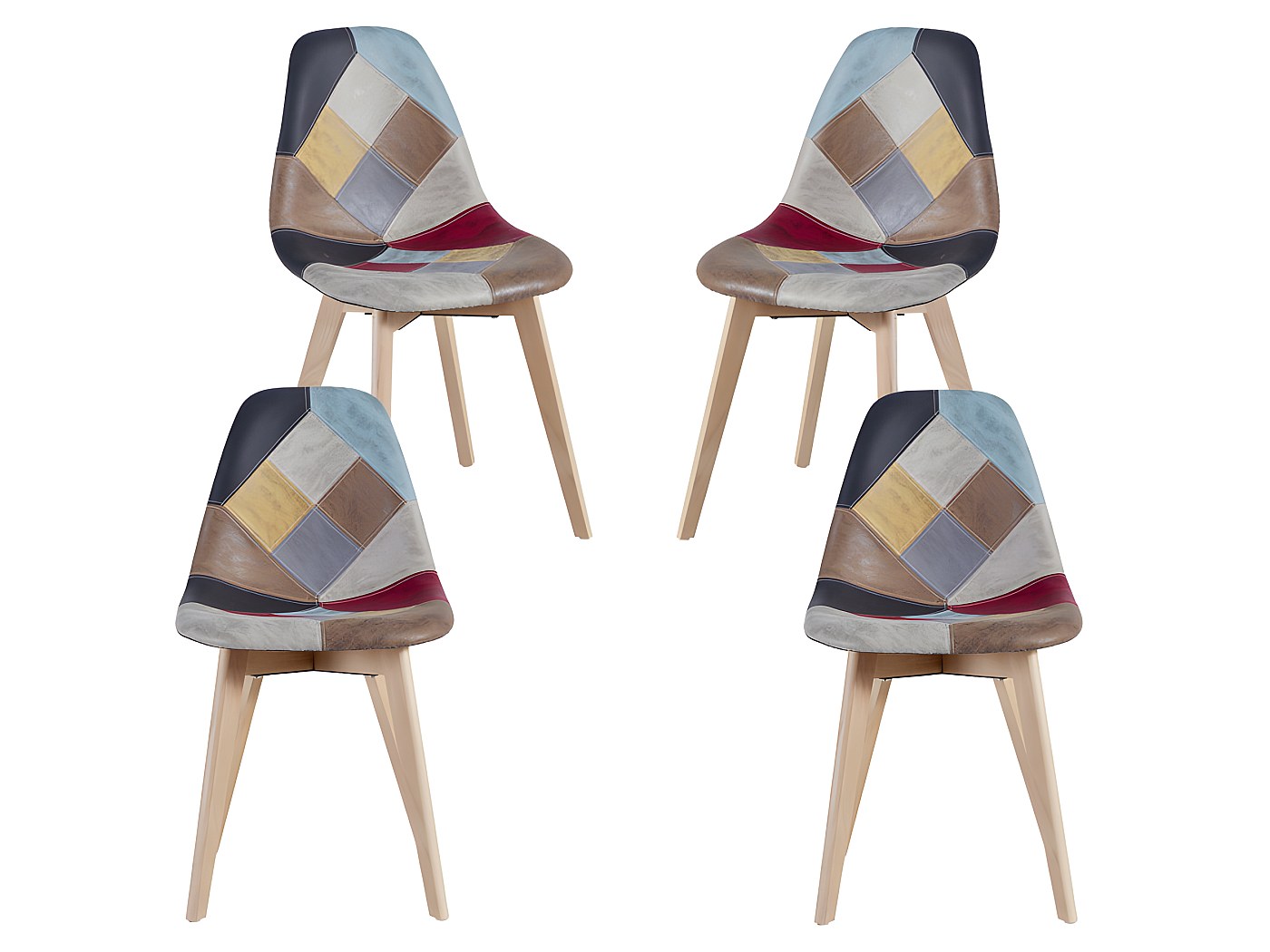 Pack 4 Sillas Kelen Patchwork Polipiel - Rojo