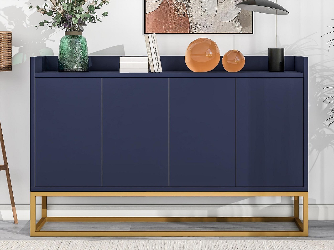 Buffet avec 4 portes sans poignée - style contemporain - bois + métal ...