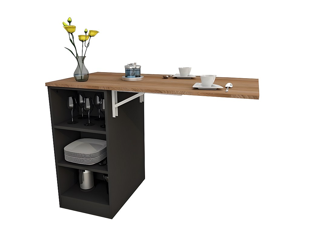 Meuble Cuisine et Table Rabattable Noir et Châtaignier