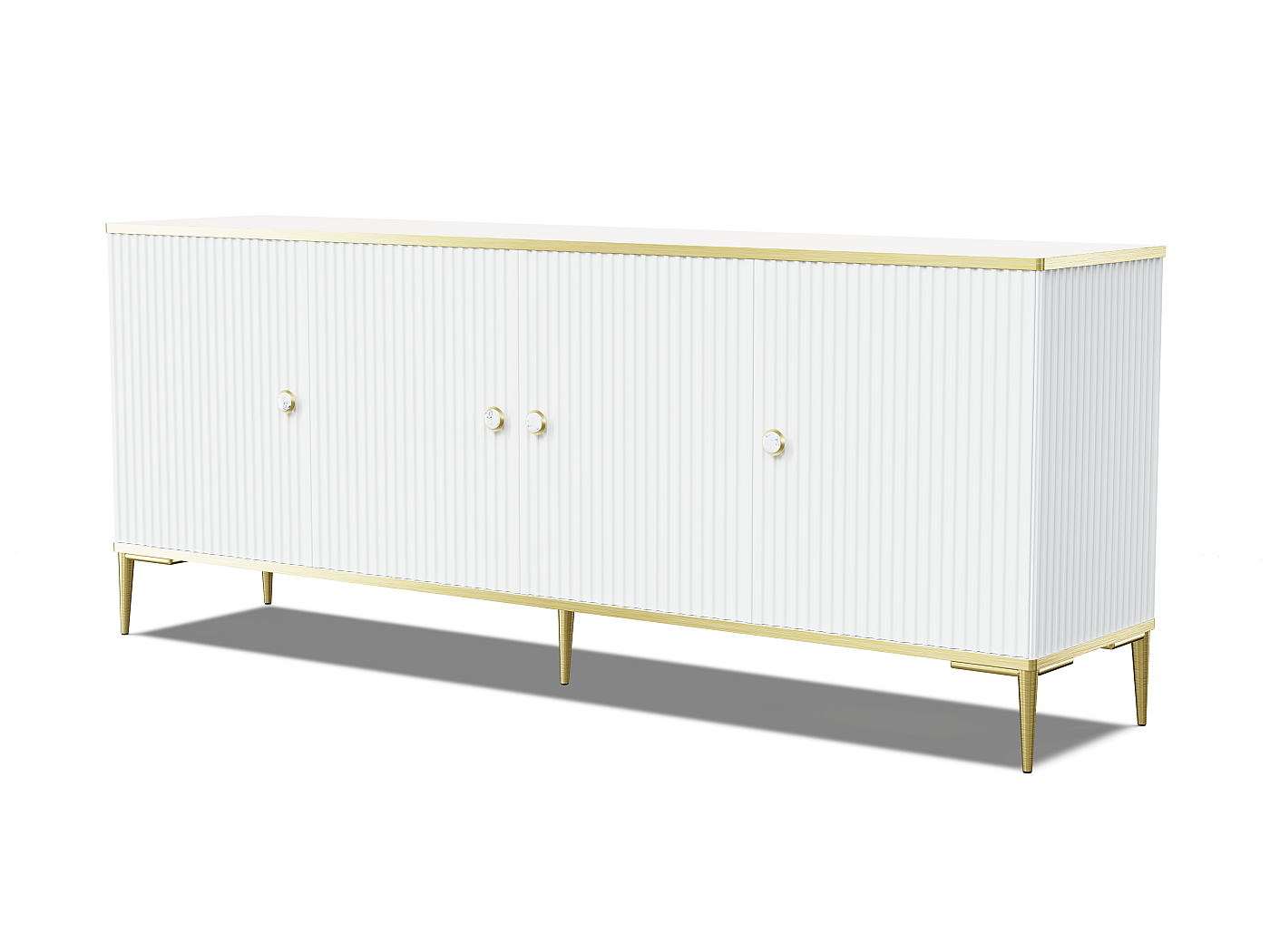 Commode PETRA 182 cm 4D blanc mat avec pieds dorés