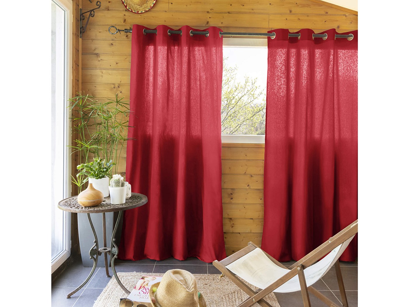 Lot de 2 rideaux tamisants à œillets 140x260 rouge