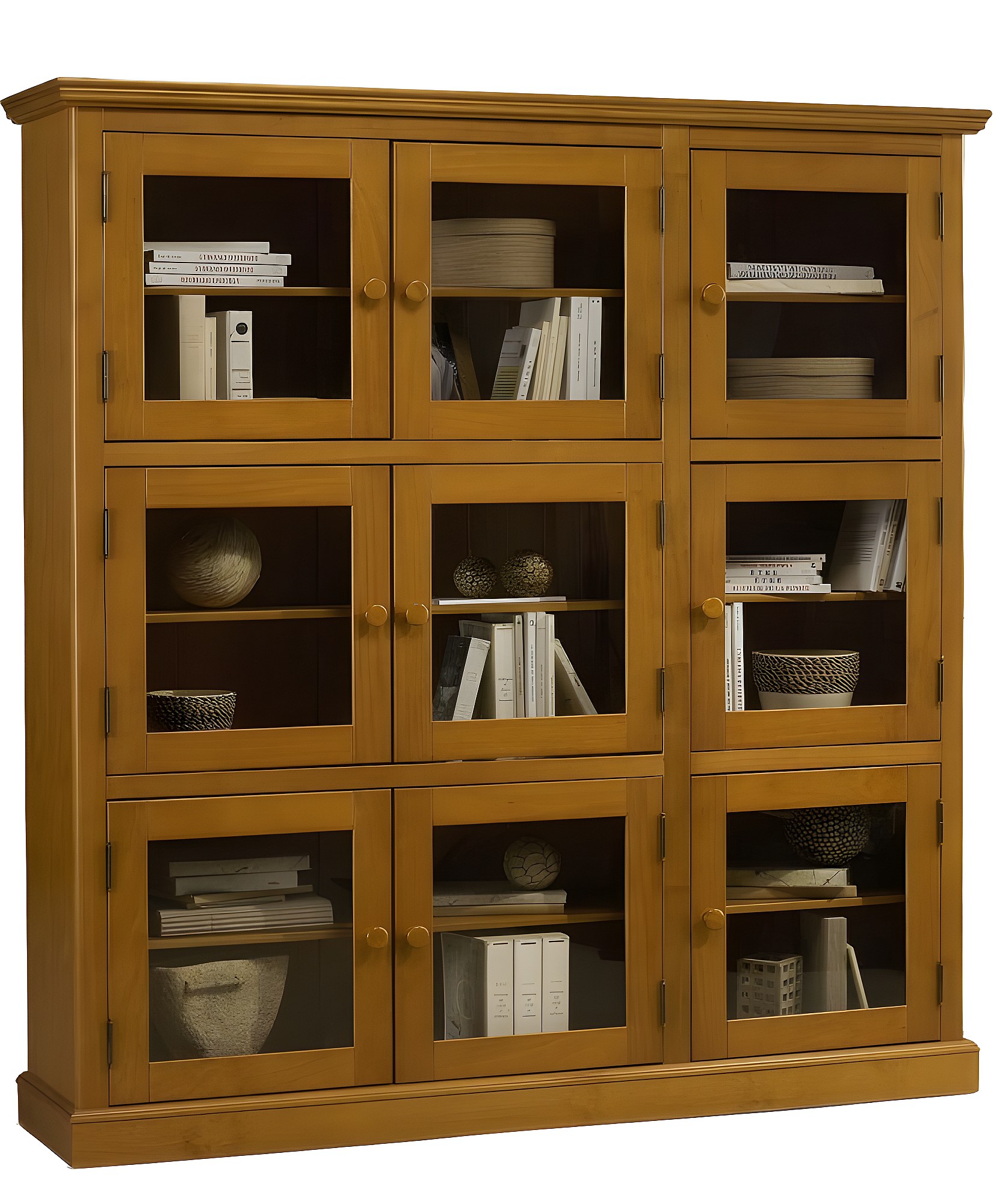 Bibliothèque 9 Portes Vitrées Pin Miel