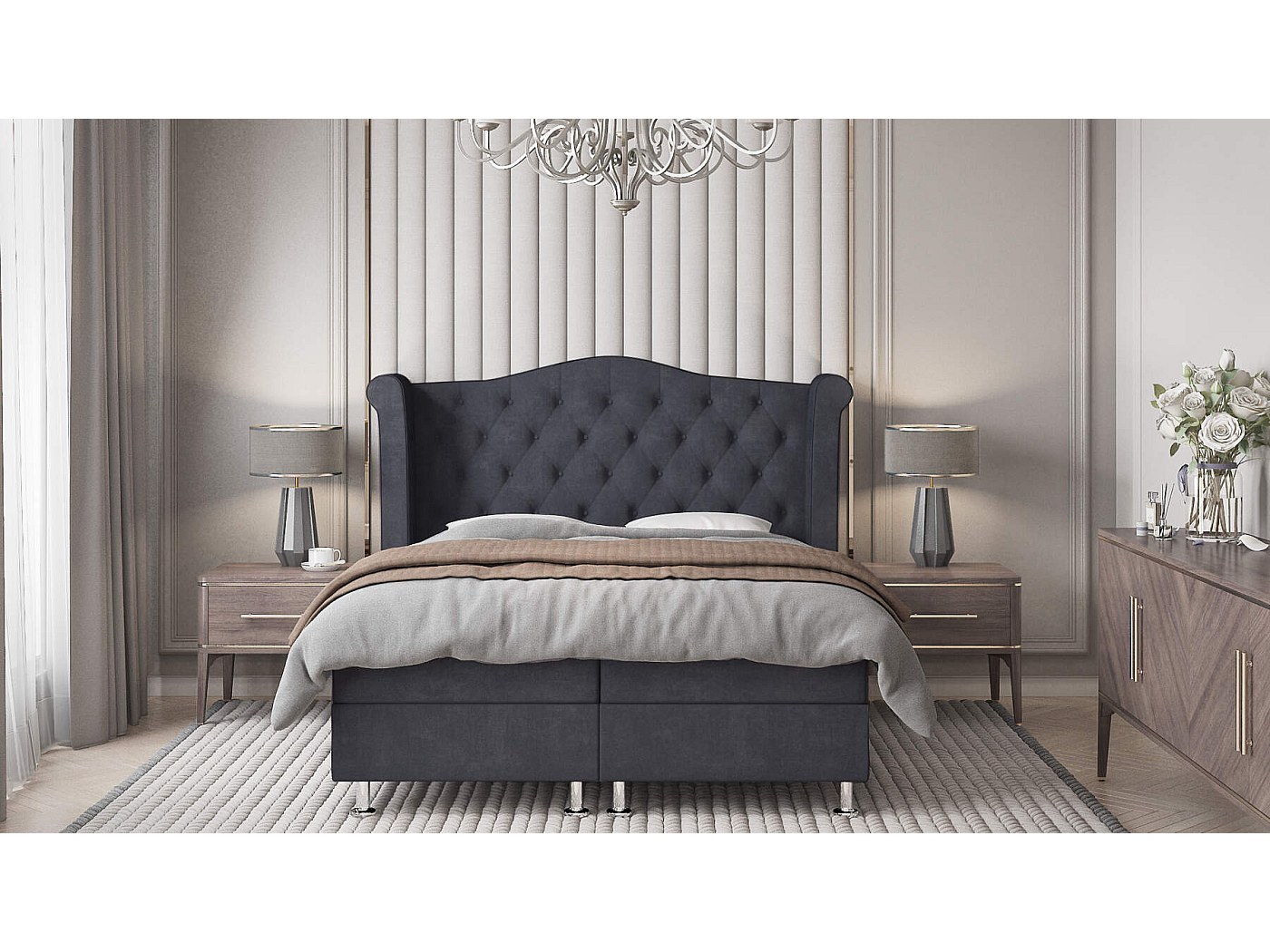 lit à sommier tapissier Saturne - 120x200cm - tissu velours - avec ...