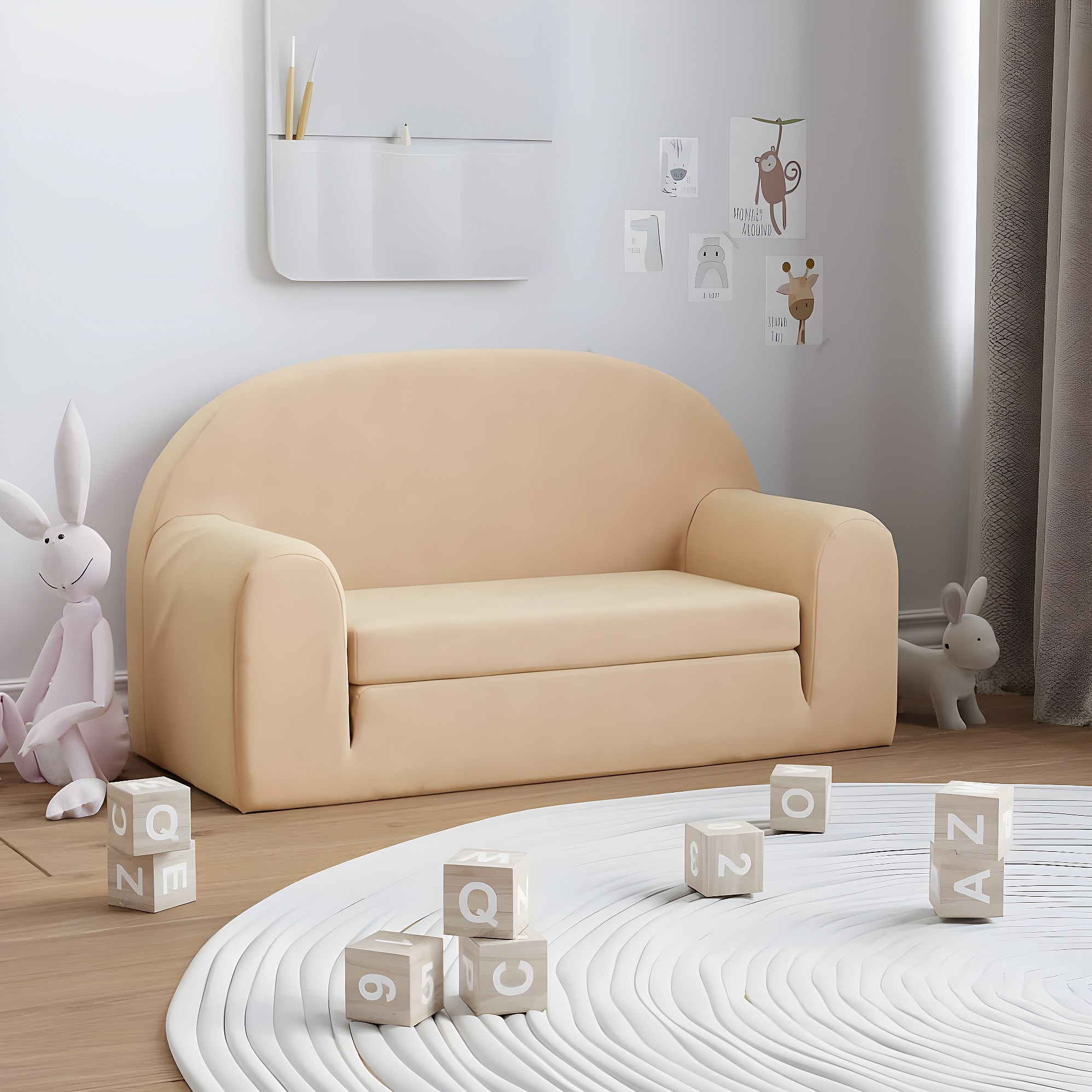 Canapé-lit pour enfants à 2 places Crème Peluche douce