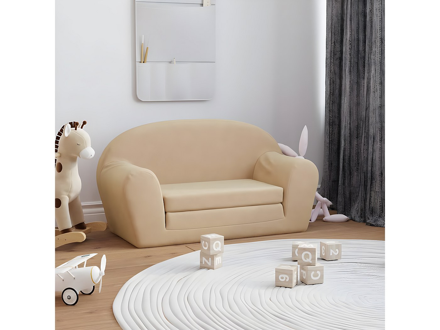 Canapé-lit pour enfants à 2 places Crème Peluche douce